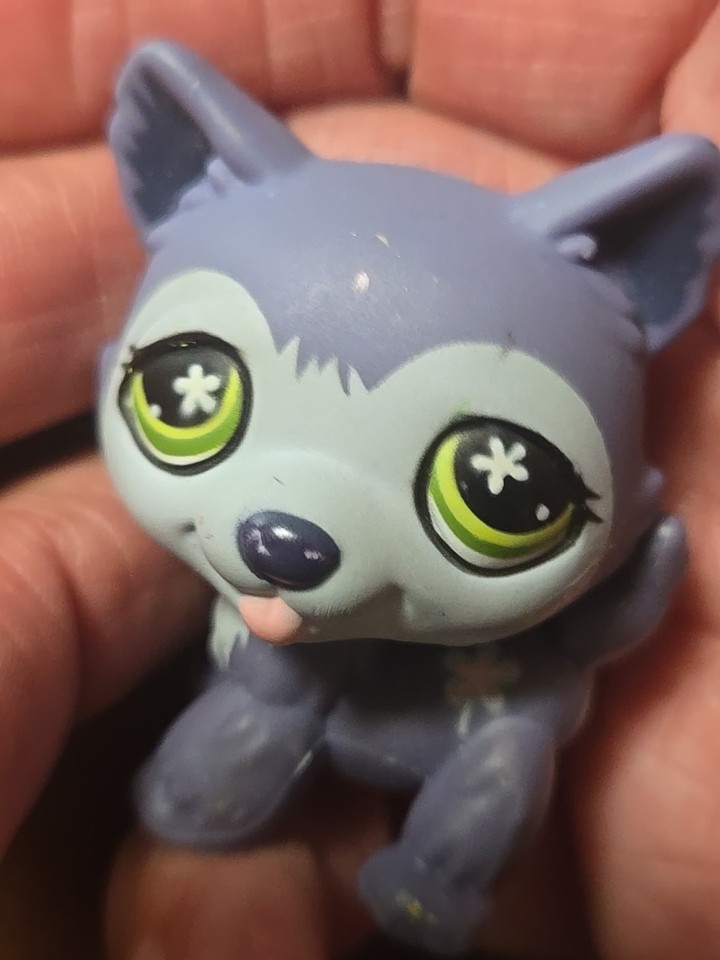 ️ Littlest Pet Shop LPS Husky #487 Puppy Dog Purple Blue Green Flower ...