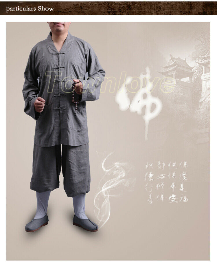 Shaolin Kung Fu Uniform Tai Chi Zen Monk Lay Suit Buddhists Meditation ...