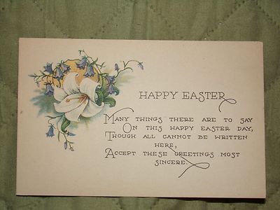 Vintage Postcard Happy Easter Poem, White Lily And Purple Flowers | eBay