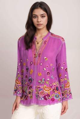 Johnny Was Purple Mathilde Maude Embroidered Blouse C11724-E | eBay