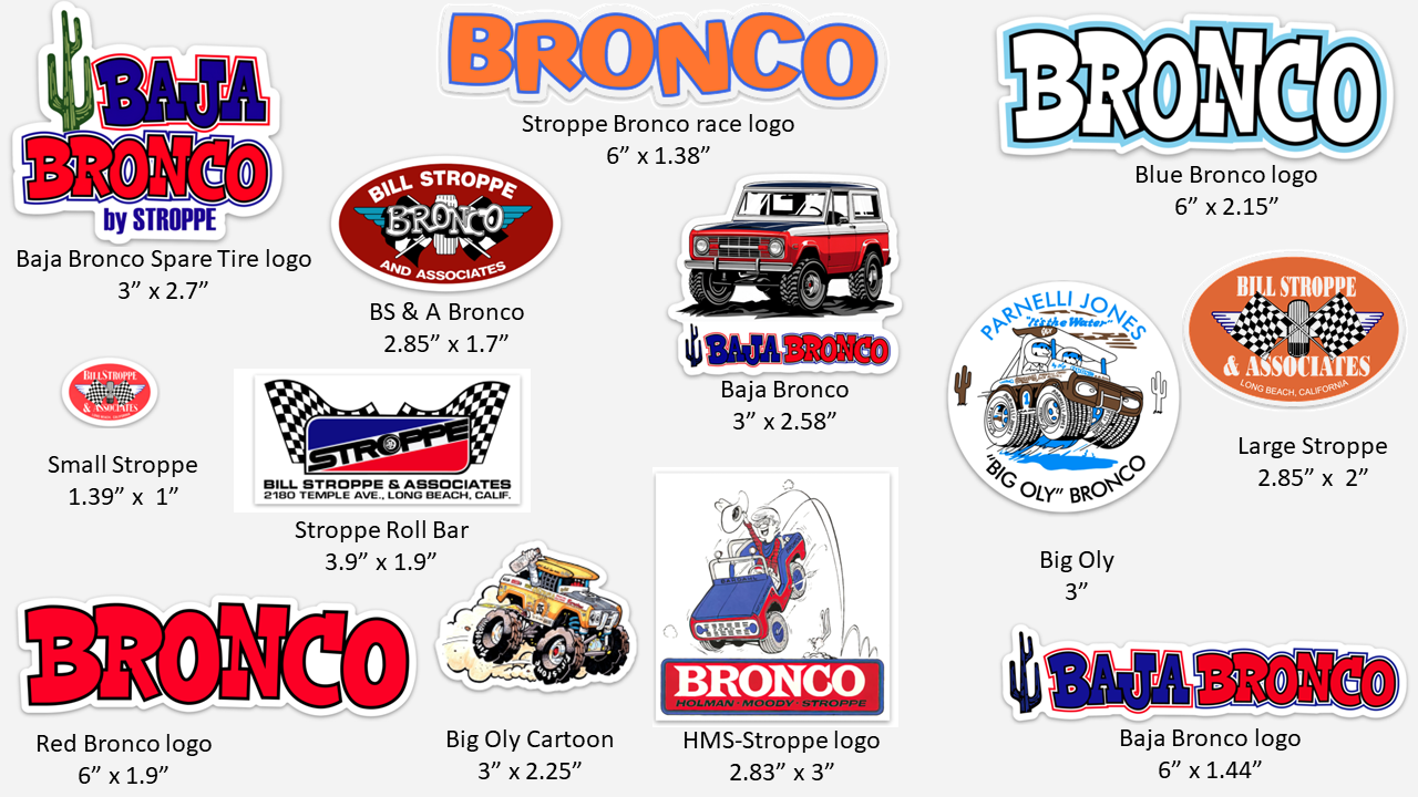 Baja Bronco Stroppe decals stickers 1966-1977 classic vintage racing ...