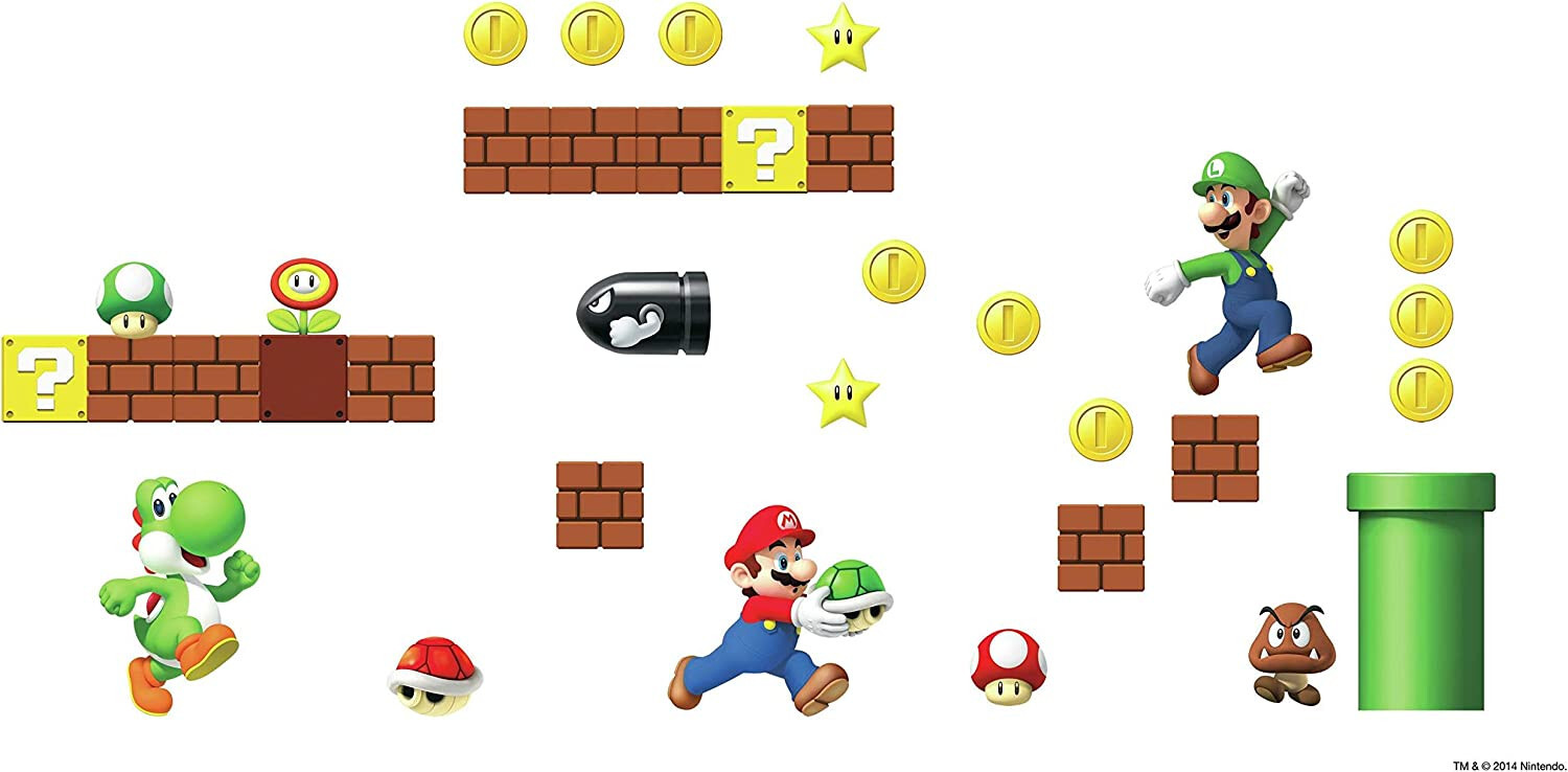 Super Mario Bricks Coins 45 Big Wall Luigi Nintendo Decals Room Decor ...