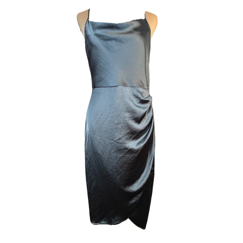 NWT Open Edit Cowl Neck Satin Mini Dress Blue Size S | eBay UK