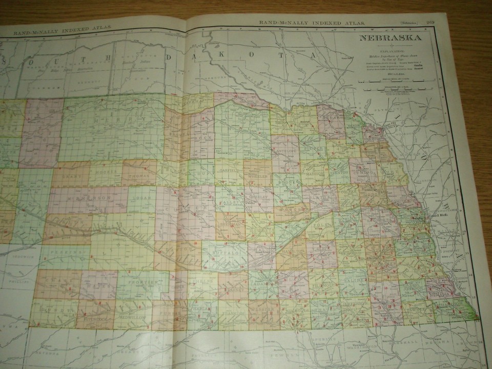 1910 Nebraska large state map 20 x 27 inches Rand McNally Business ...