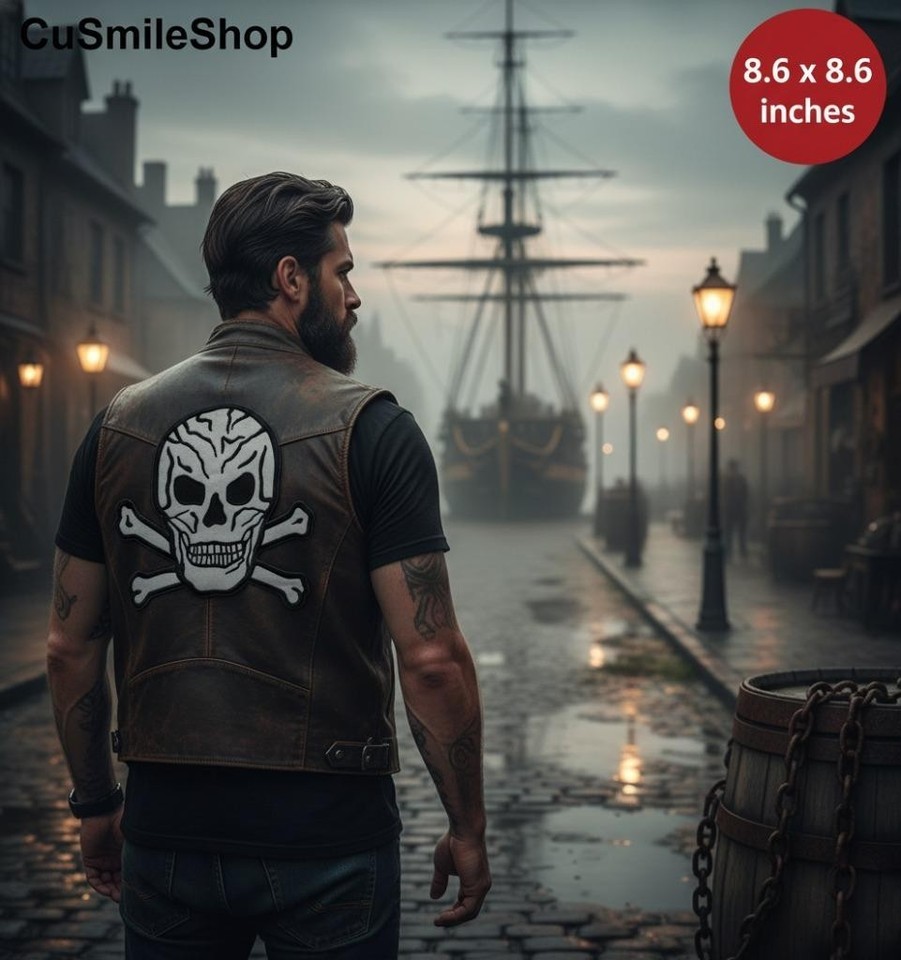 Skull and Crossbones Jolly Roger Embroidered Patch Large 8.6 inches for ...
