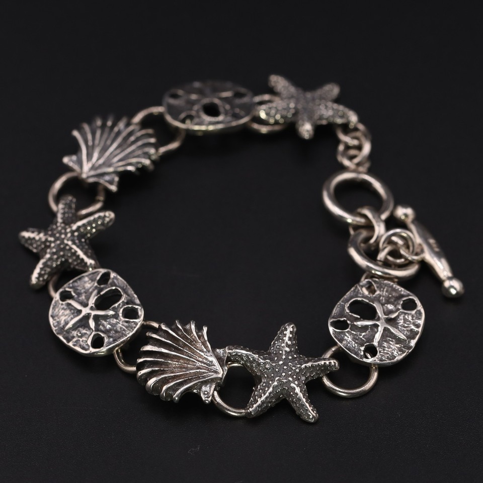 Sterling Silver - 17mm Star Fish Sand Dollar Sea Shell 7" Toggle ...