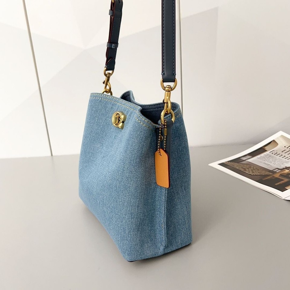 COACH CS241 Denim Bucket Bag Willow Brass Indigo Color Women's Outlet | eBay