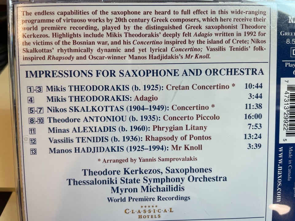 (CD) GREEK CLASSICS IMPRESSIONS FOR SAXOPHONE and ORCHESTRA | eBay