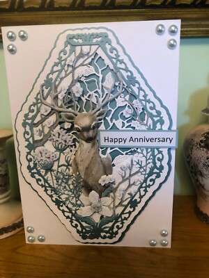 A5 Decoupaged green stag card Handmade Anniversary Card personalise ...