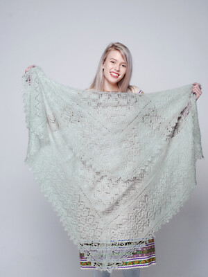 Russian Orenburg Angora down Gray Shawl, handknitted, cape, goat downy ...