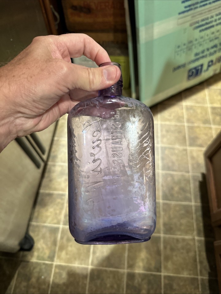 Lewis 66 The Strauss, Fritz Co. Purple Whiskey Flask Bottle Cincinnati ...