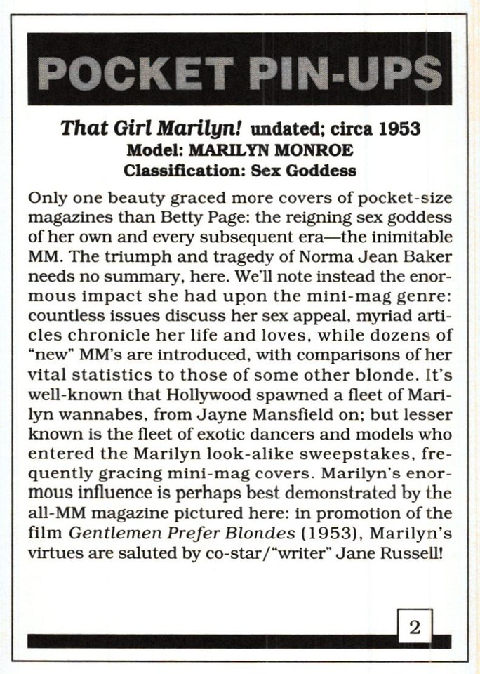 #2 Marilyn Monroe, Men's Magazine Cover TRADING CARD 50s Pin Up | eBay