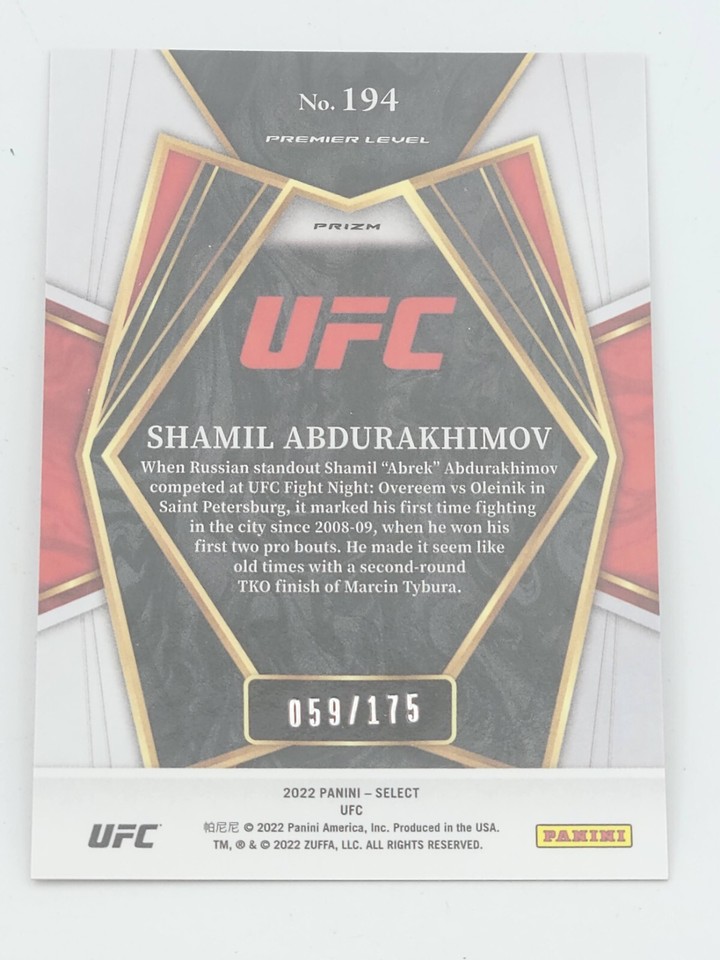 Shamil Abdurakhimov 2022 Panini Select UFC Premier Level Bronze Prizm ...