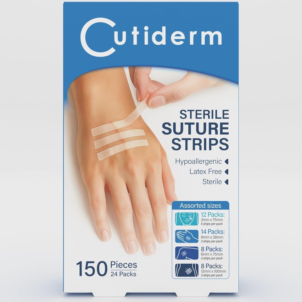 Cutiderm Sterile Skin Wound Closure Suture Strips, 4 150 Count (Pack of ...