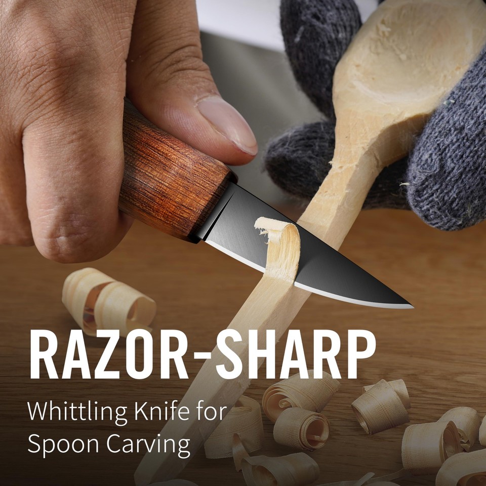 RAVS Whittling Knife with Leather Sheath, High Carbon Steel Blade Wood Carvin... | eBay