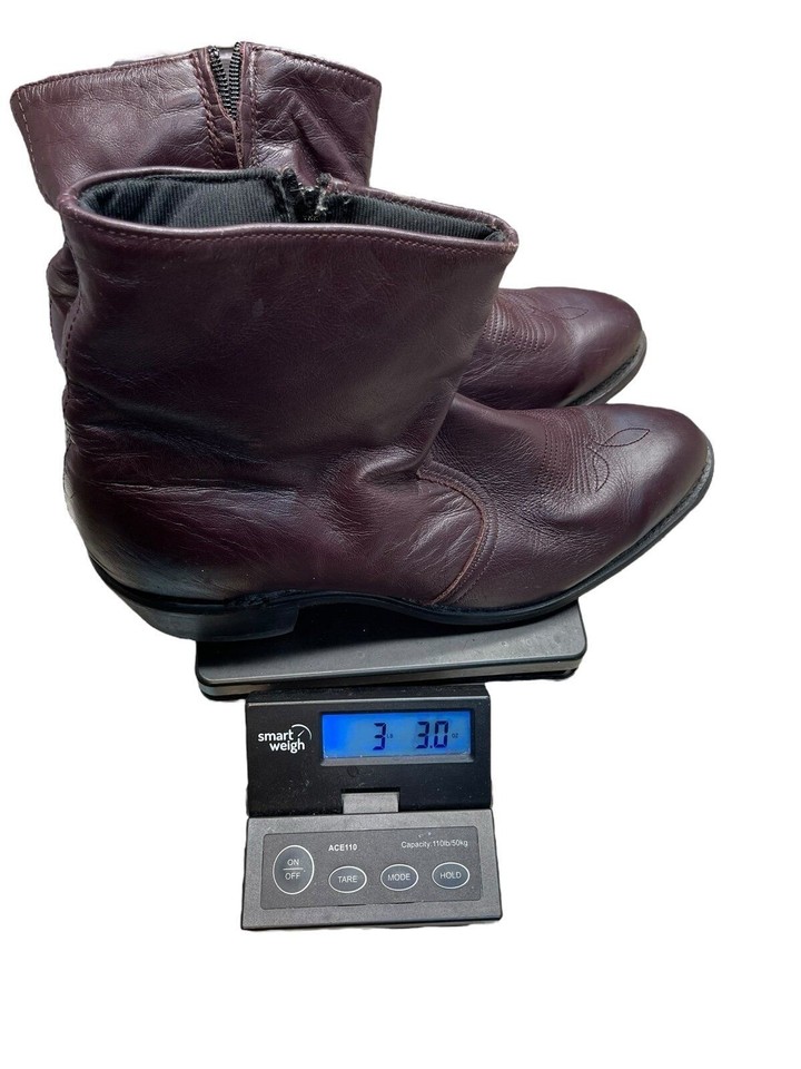 Men’s 8" Burgundy Leather Side Zip Ankle Western Cowboy Boots Men’s ...