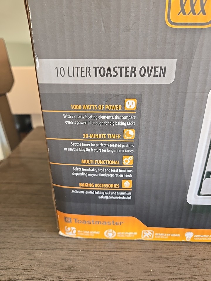 Toastmaster 4-Slice 10 Liter Toaster Oven 1000W Temp Control TM-104TR ...