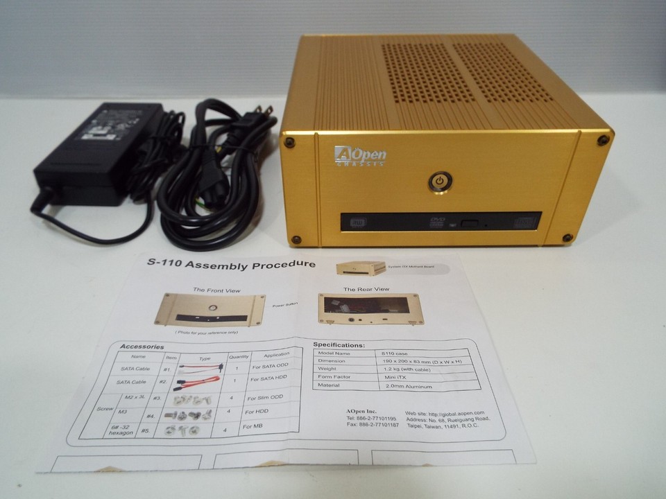 AOpen Mini-ITX GOLD Aluminium Desktop Computer Case S-110 CUBE Retro ...