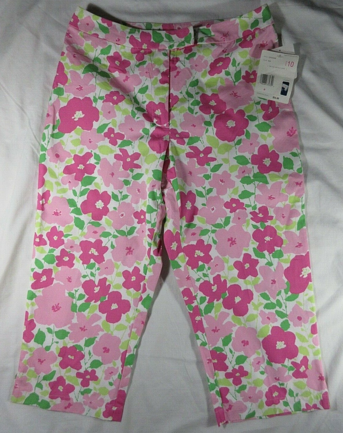 LIZ CLAIBORNE 10 Petite Flowered Multi Color Pink Capris Cotton High ...