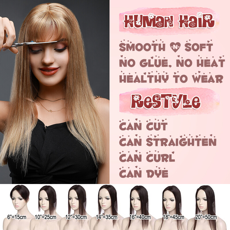 CLEARANCE Women Human Hair Topper with Bangs / Parting Clip In Real ...