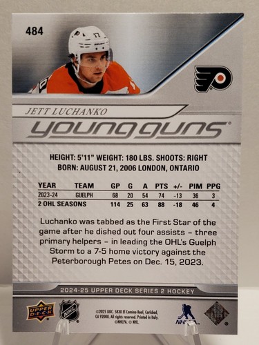 Jett Luchanko Young Guns 2024-25 Upper Deck Series 2 Hockey Card # 484 ...