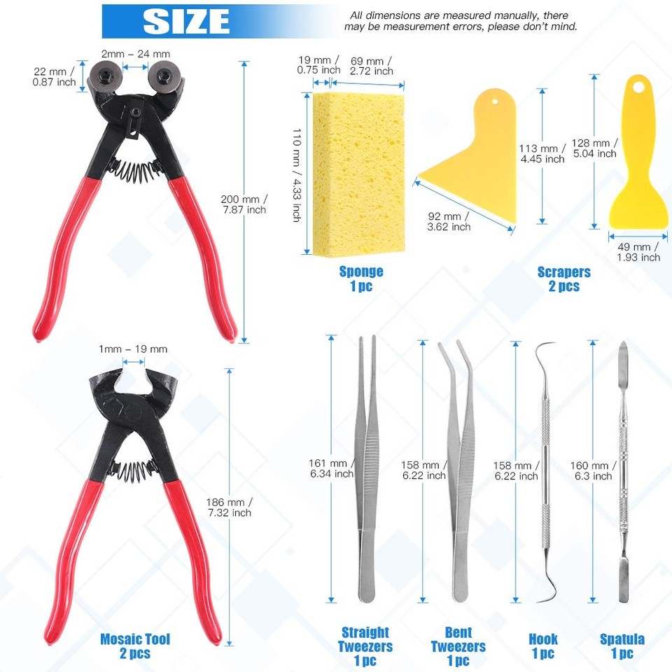 9Pcs Mosaic Tools Set, 2Pcs Heavy Duty Wheeled Glass Mosaic Nippers and ...