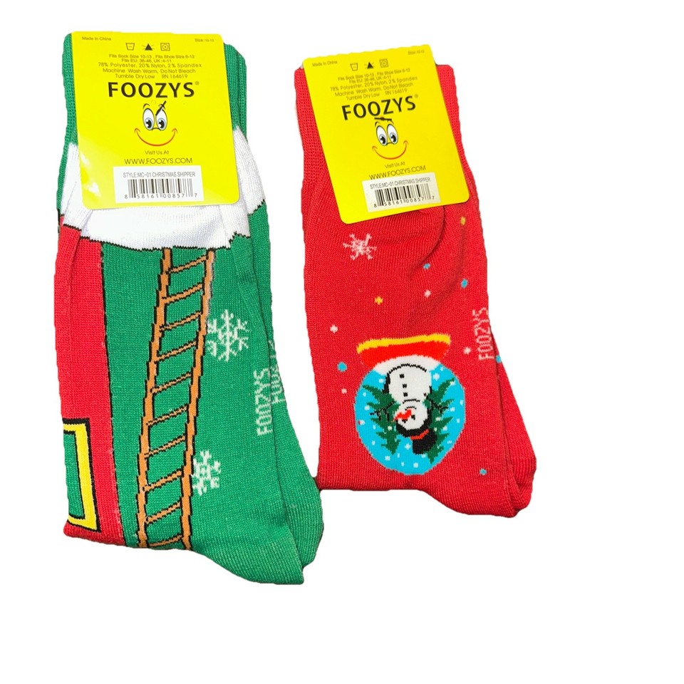 2 PAIRS Foozys Christmas Socks Green Santa and Red Santa and Snowman ...