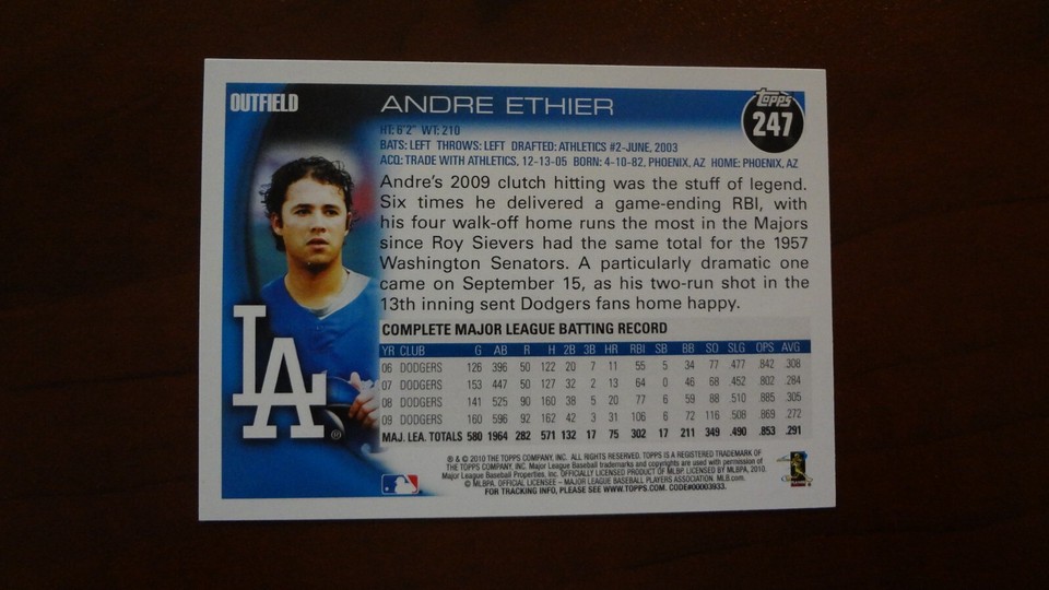 2010 TOPPS # 247 ANDRE ETHIER BASEBALL CARD | eBay