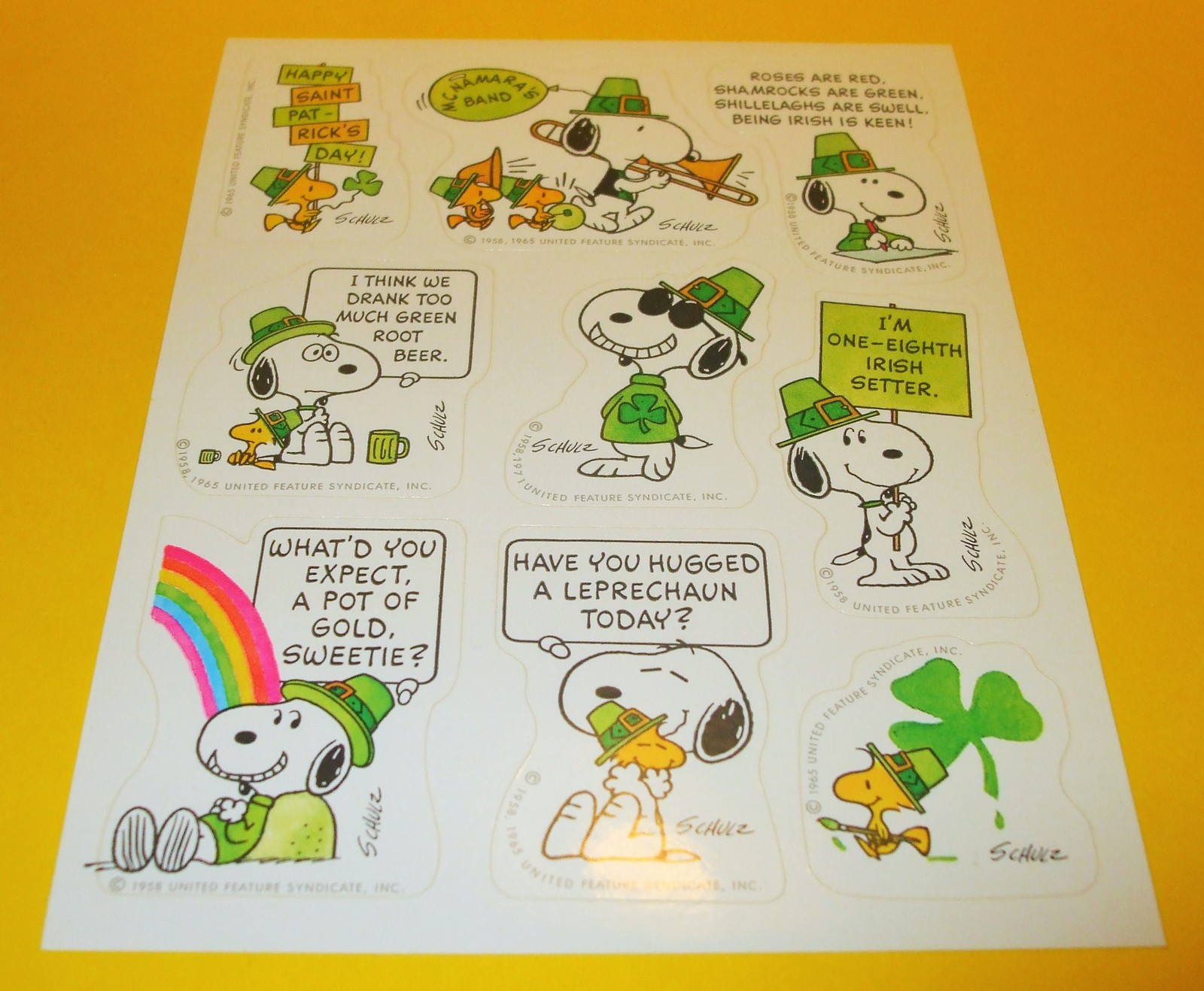 VTG 80s HALLMARK Snoopy St. PATRICKS DAY IRISH PEANUTS Sticker Sheet ...