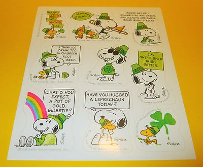 VTG 80s HALLMARK Snoopy St. PATRICKS DAY IRISH PEANUTS Sticker Sheet ...