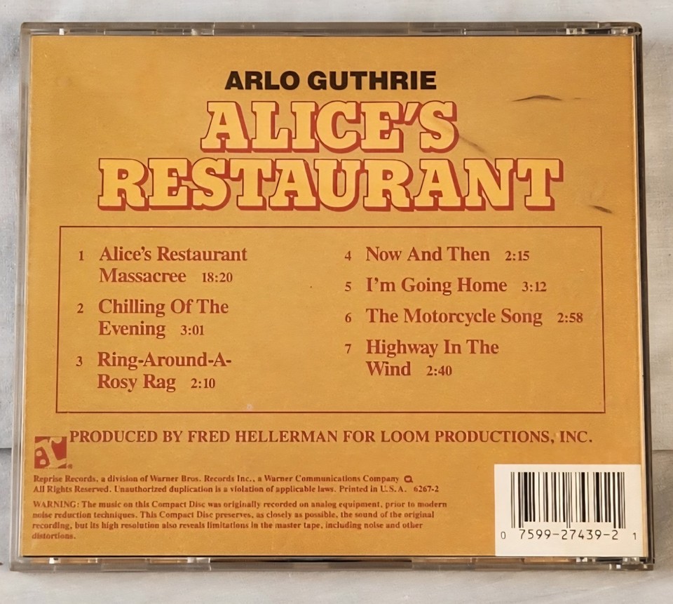 Alice's Restaurant by Arlo Guthrie CD - 1990 | eBay