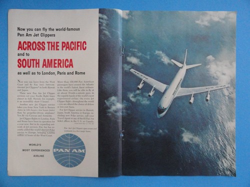 PAN AM INTERCONTINENTAL JET CLIPPERS CENTERFOLD VINTAGE 1959 PRINT AD ...