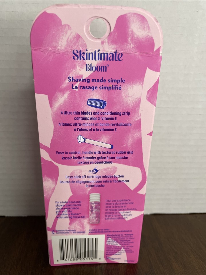 Skintimate Bloom Women's Razor Handle & Two 4 Blade Cartridges NEW in ...
