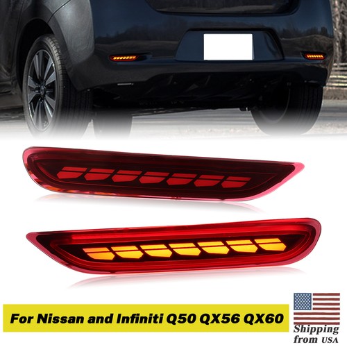 2x Rear Bumper Reflector Tail Lights Brake W/Turn Red for Infiniti Q50 ...