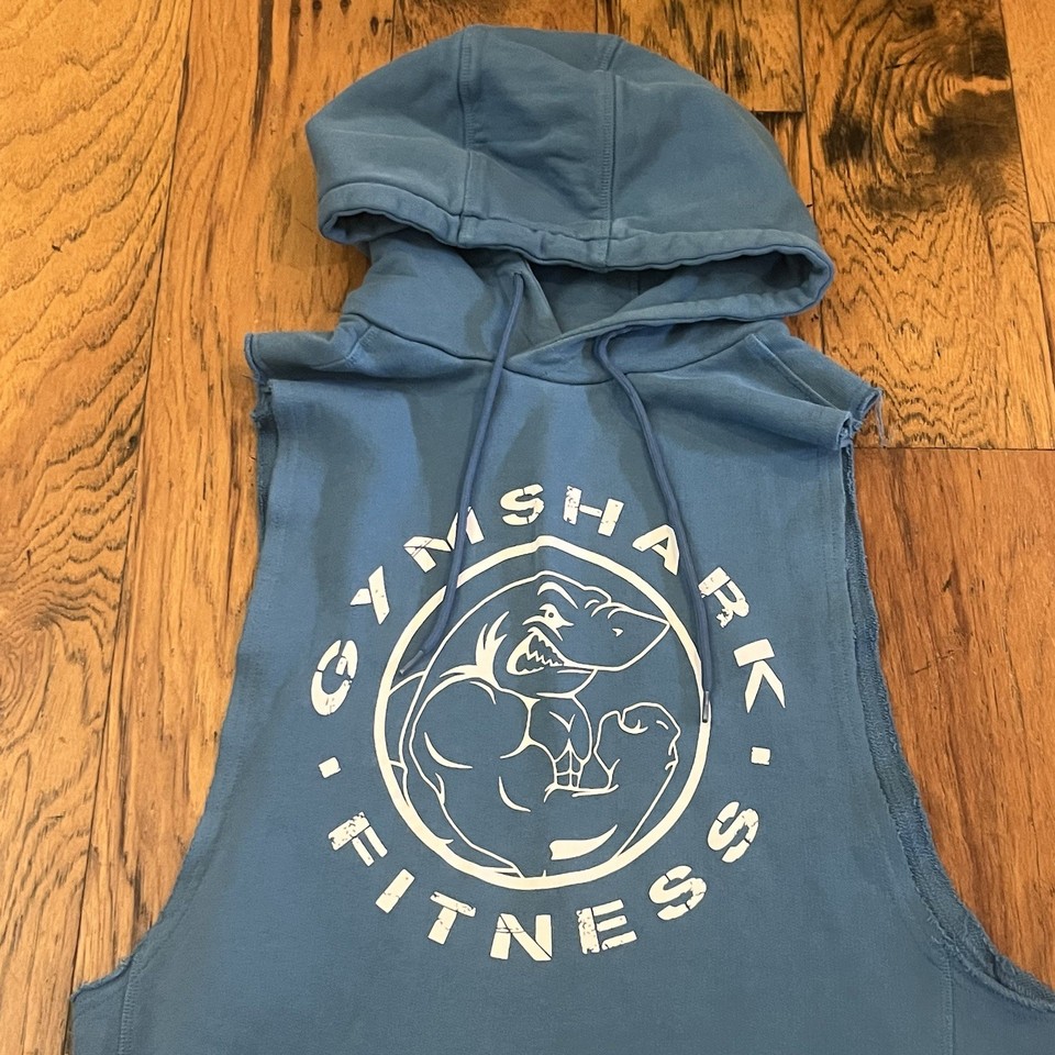 Gymshark Men's Size M Blue French Terry Drop Arm Hoodie Cutoff Tank Top ...