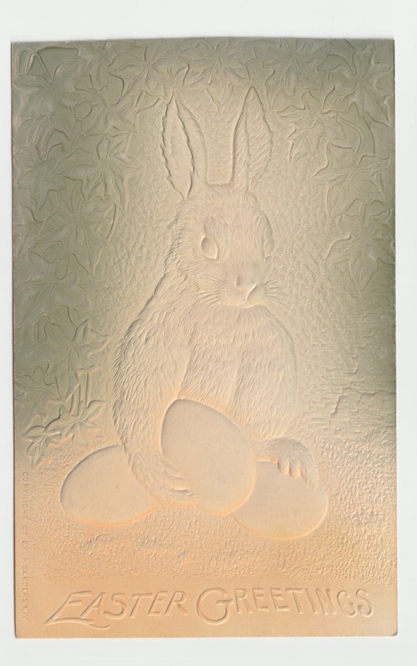 1908 Cute Bunny Rabbit Guarding Easter Eggs Airbrushed Heavy Embossed ...