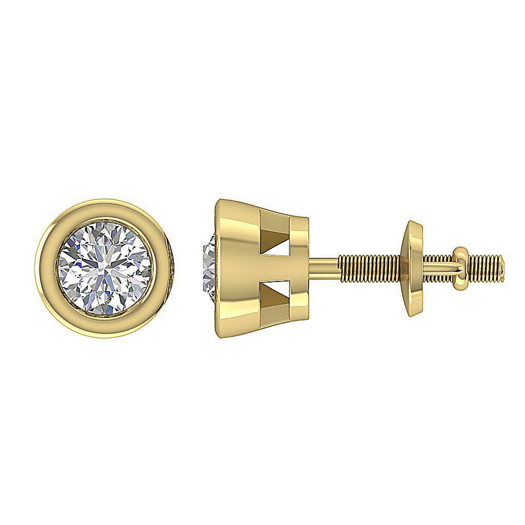 Bezel Set Screw Backs Studs Earrings I1 G 0.60 Ct Round Diamond 14K ...