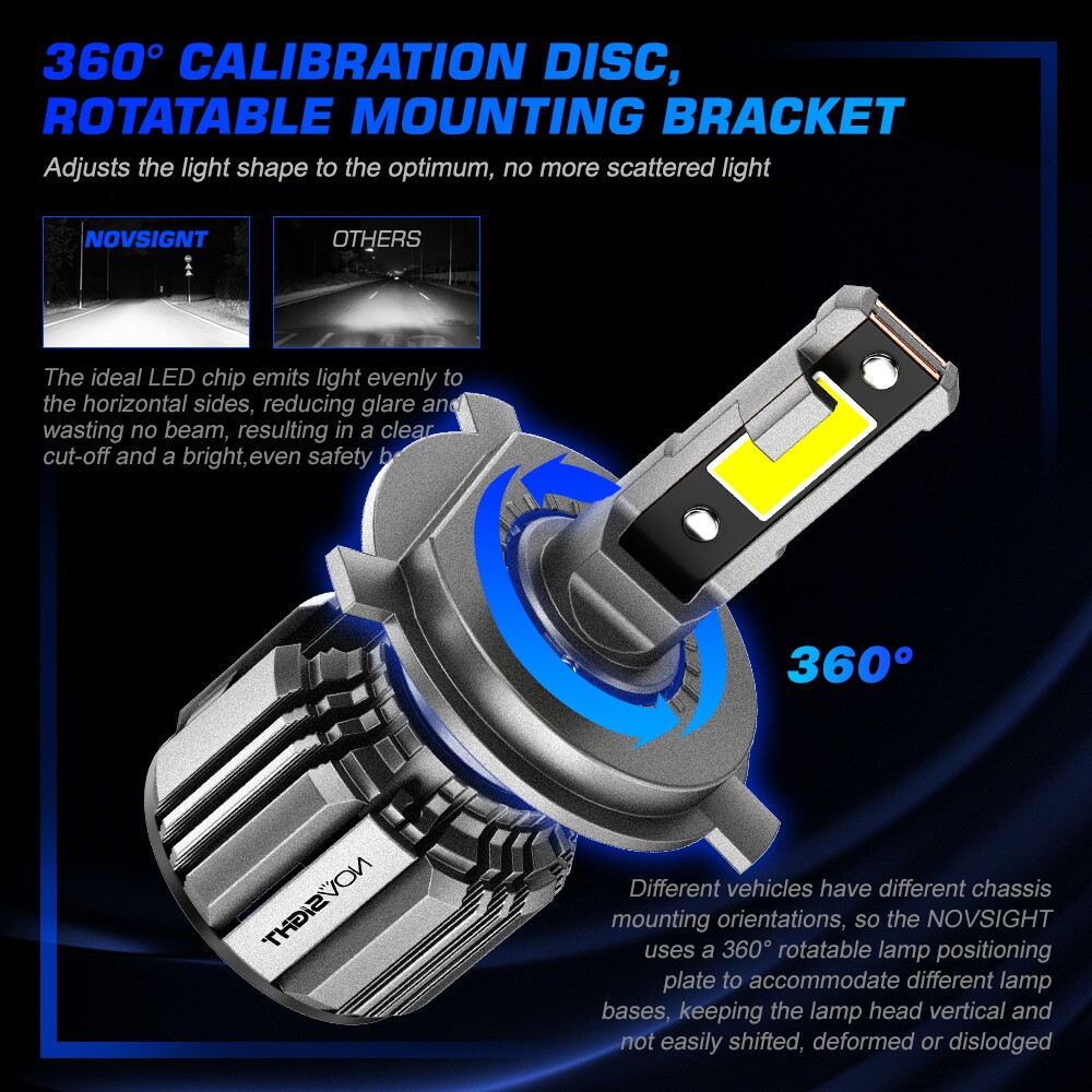 NOVSIGHT 2x H4 72W 15000LM LED Headlight Bulb Kit 6500K Super Bright ...