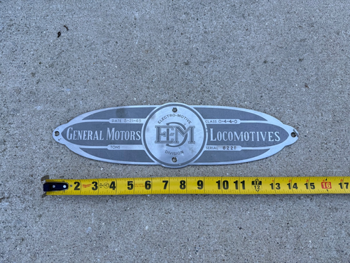 GM EMD General Motors Electromotive Division Locomotive Builder's Plate ...