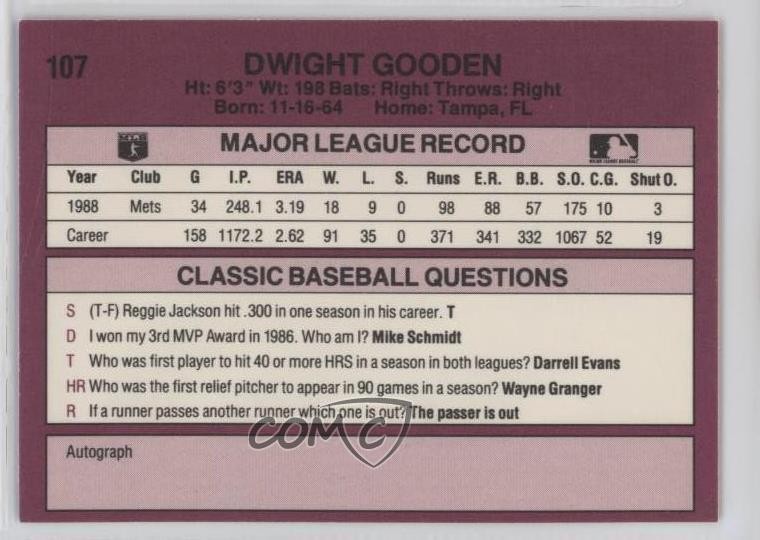 1989 Classic Update Orange Travel Edition Dwight Gooden #107 | eBay