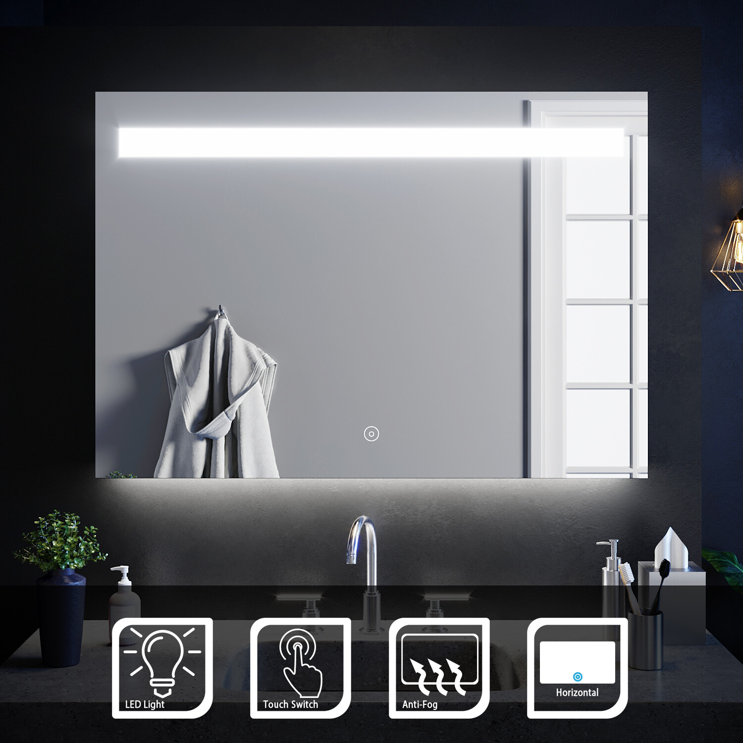 LED Bathroom Mirror Lights with Touch Switch Demister Illuminated Wall ...