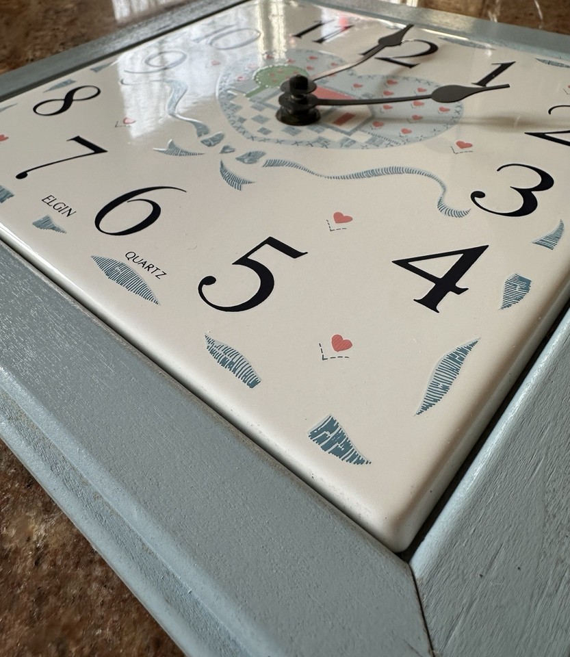 Elgin Quartz Tile Wall Clock - Country House w/ Hearts - Vintage | eBay