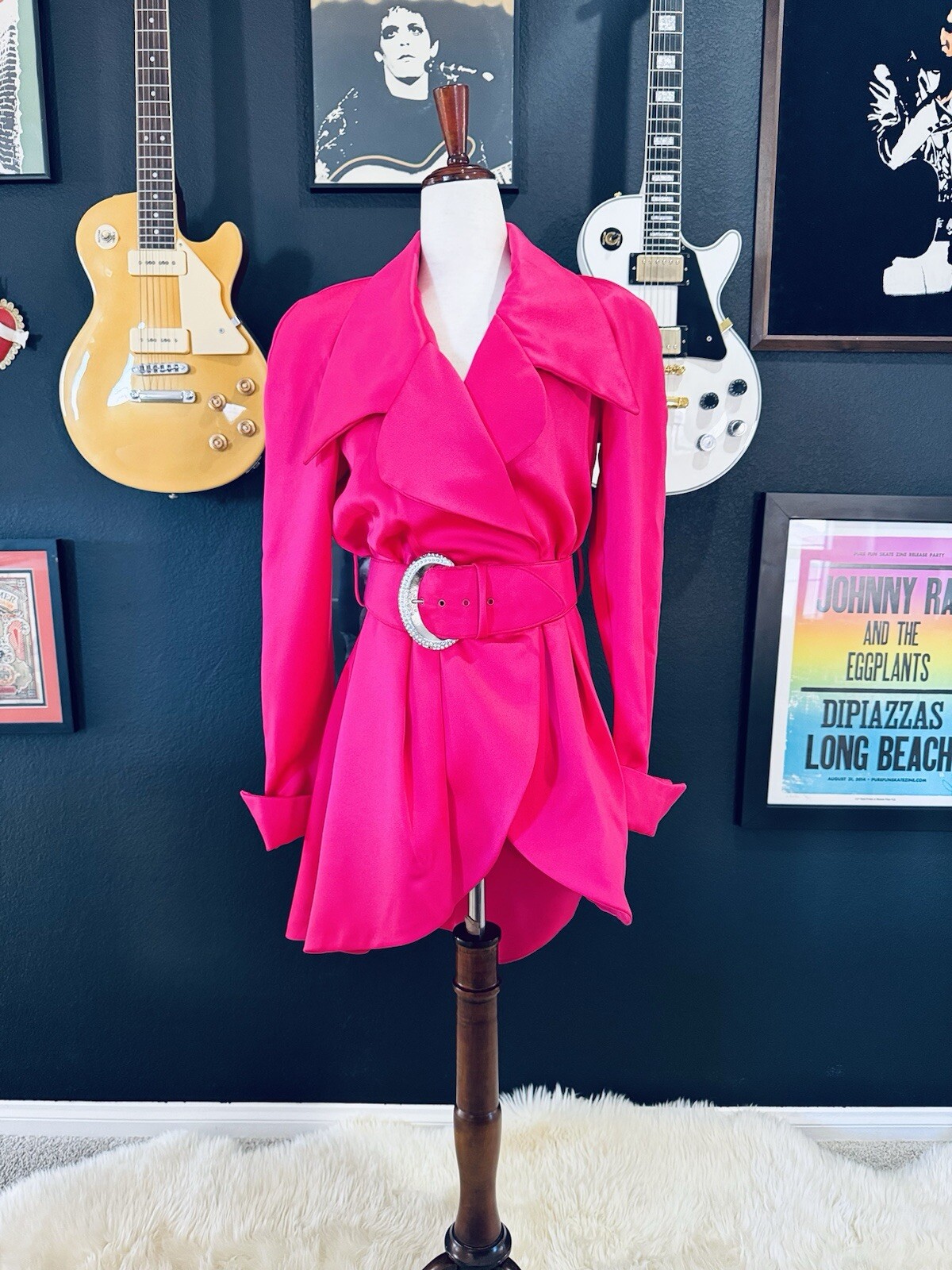 Vintage Hot Pink Karen Okada Belted Blouse, Sz 4 1980… - Gem