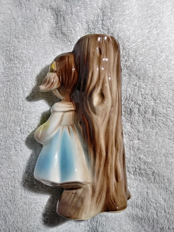 CAFFCO Girl Figurine Vase Ceramic 6" DRESS Flowers Tree Blue Yellow ...