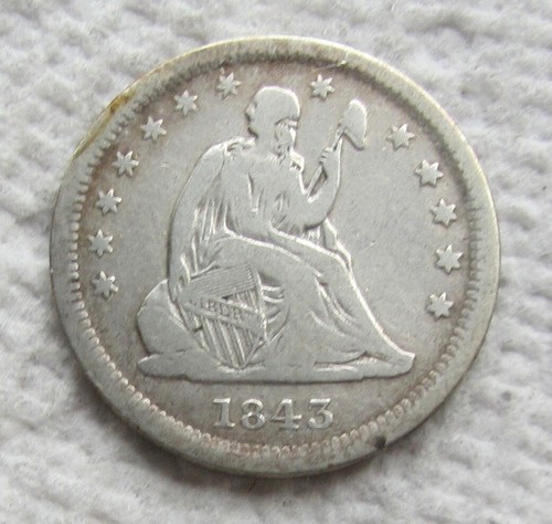 1843-O Seated Liberty Quarter Rare Key Date New Orleans Full Liberty VF ...