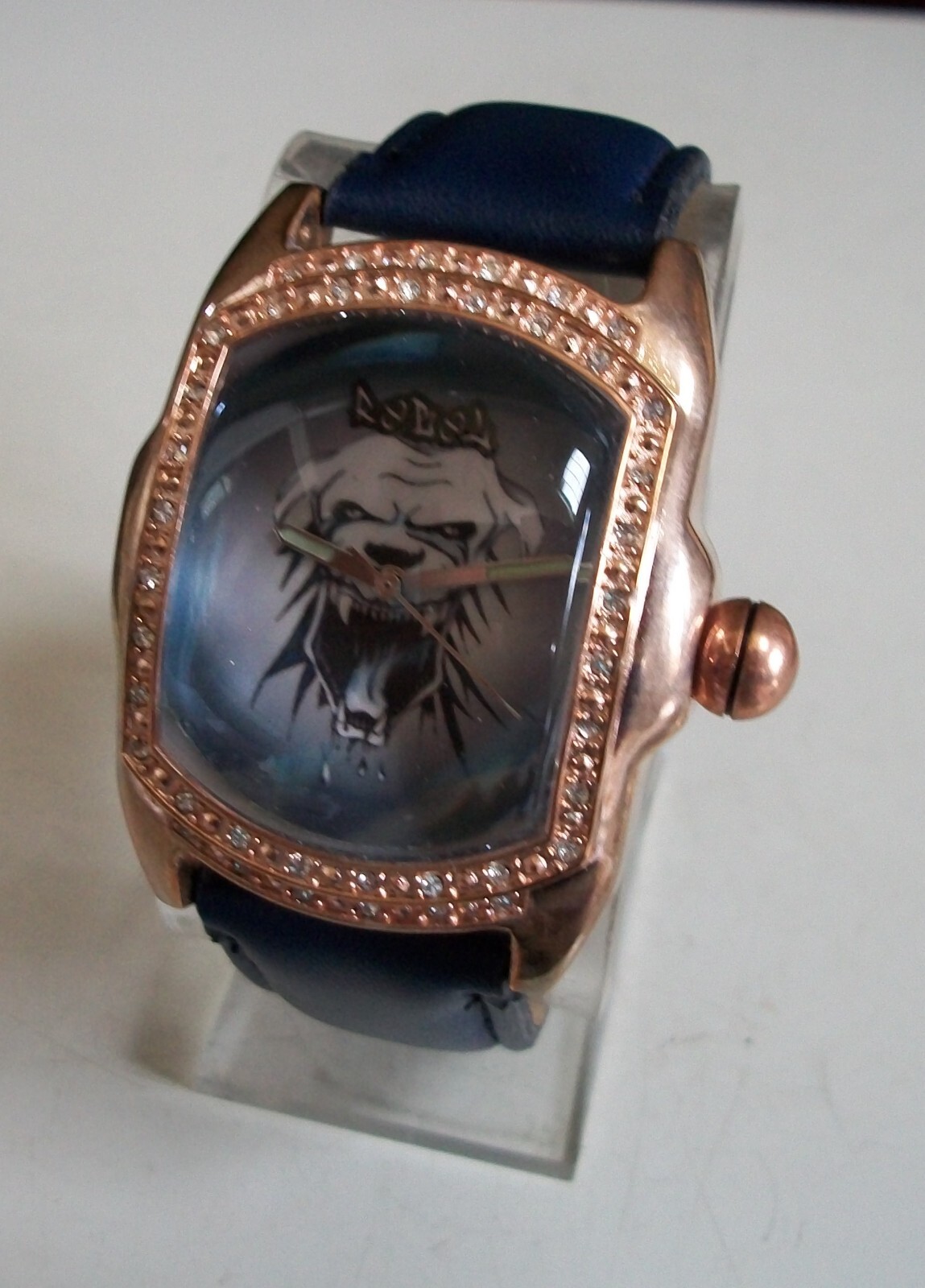 Men's Monster Rose Gold Finish Blue Leather Band Fashion Casual Hip Hop ...