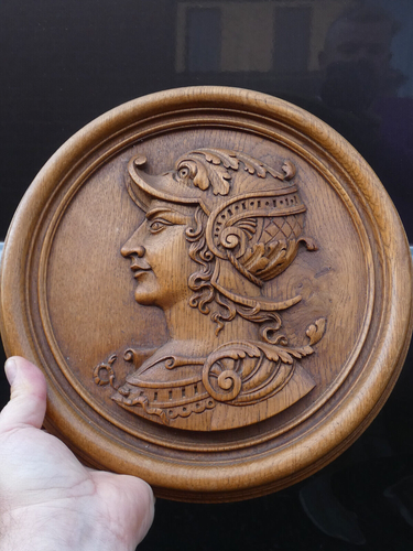 Vintage wood carved wall plaque relief greek god knight | eBay