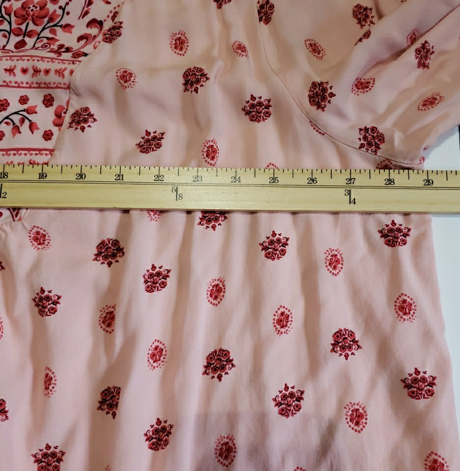 Woman Within Tunic Top Pink Floral V-Neck Long Sleeve Peasant ...