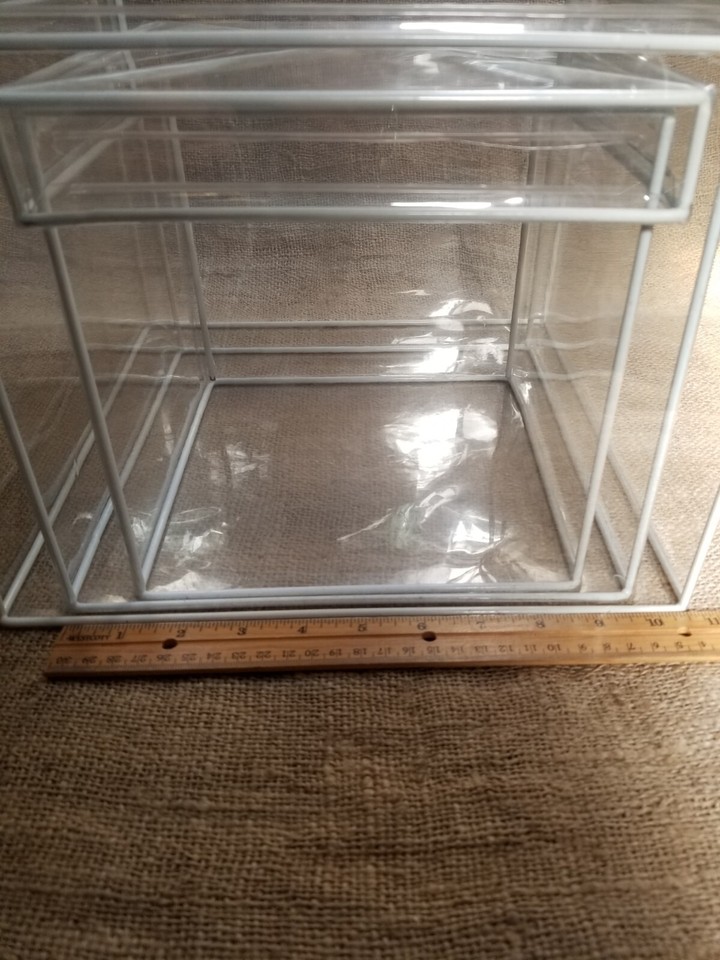 3 Stackable Soft Plastic Boxes Metal Wire Frames & Lids Around 12x12 ...
