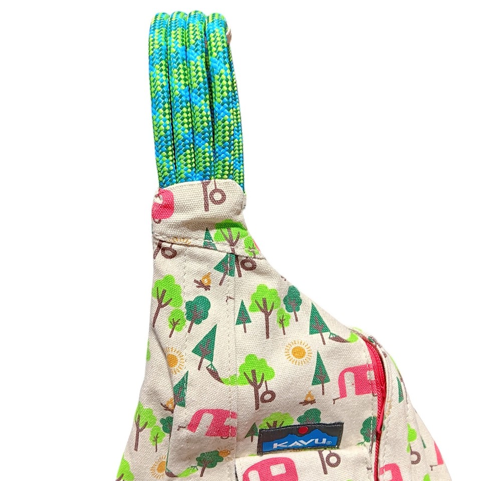 KAVU Sling Bag Rope Canvas Zip Compartments Camper Campsite Trees 18 ...